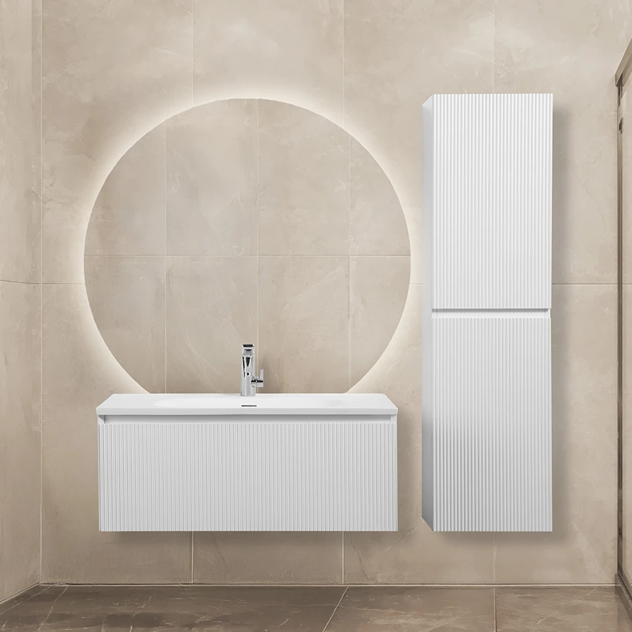 Merethe 90cm + 40cm mbl.pk. m/Sissel speil HVIT MATT - Badnor.no